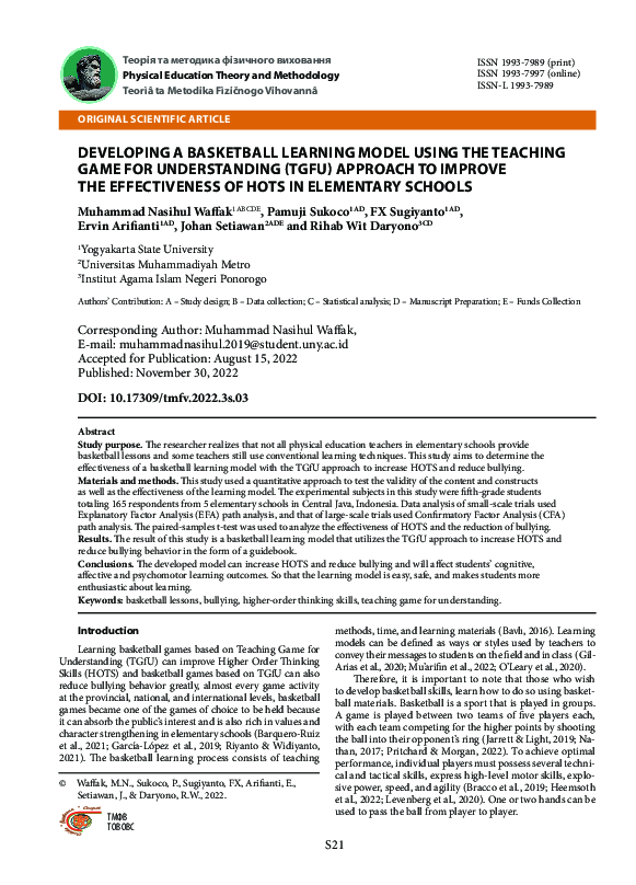 (PDF) Developing a Basketball Learning Model Using the Teaching Game ...