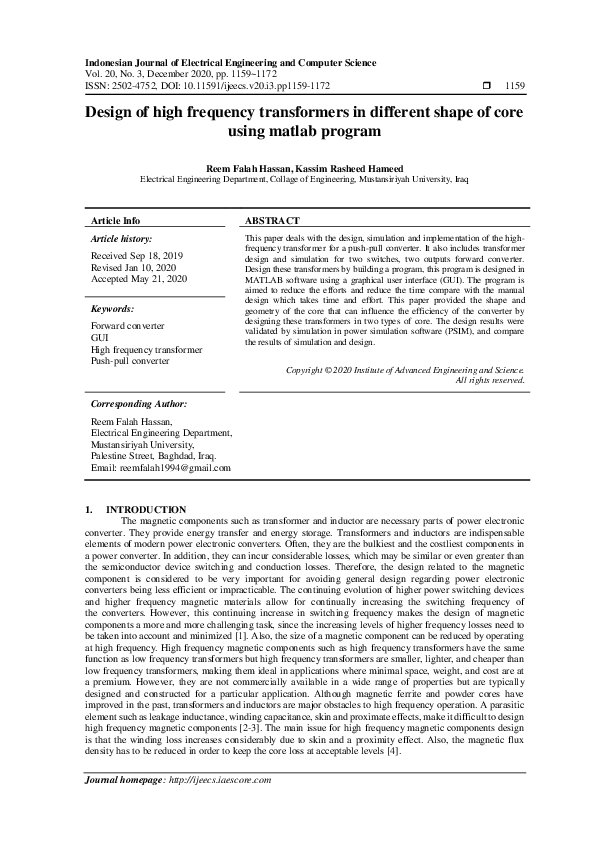 Pdf Design Of High Frequency Transformers In Different Shape Of Core Using Matlab Program