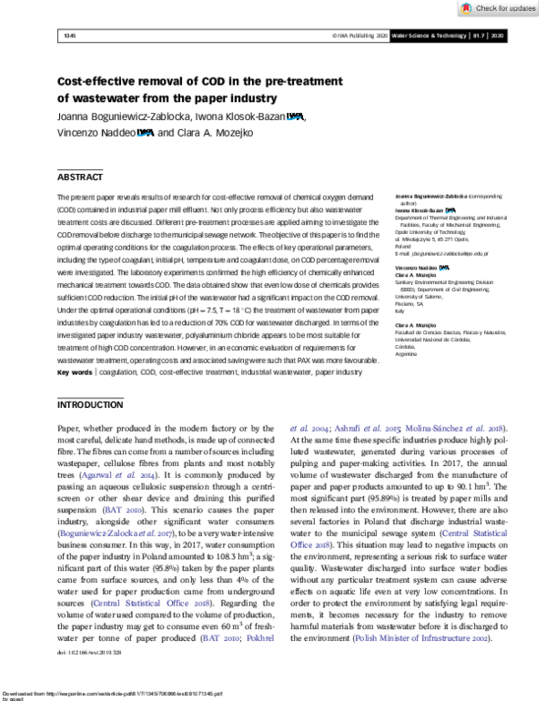(PDF) Cost-effective removal of COD in the pre-treatment of wastewater ...