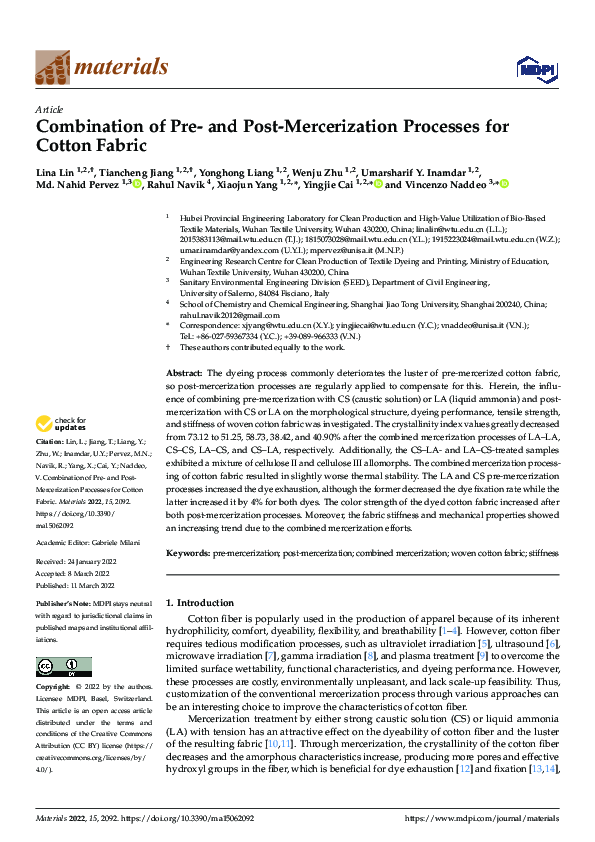 (PDF) Combination of Pre- and Post-Mercerization Processes for Cotton ...