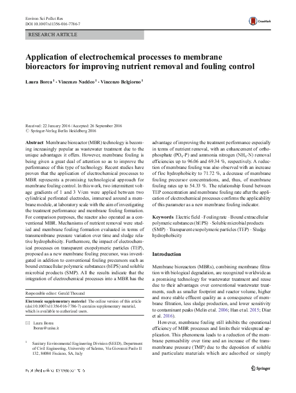 (PDF) Application of electrochemical processes to membrane bioreactors for improving nutrient ...