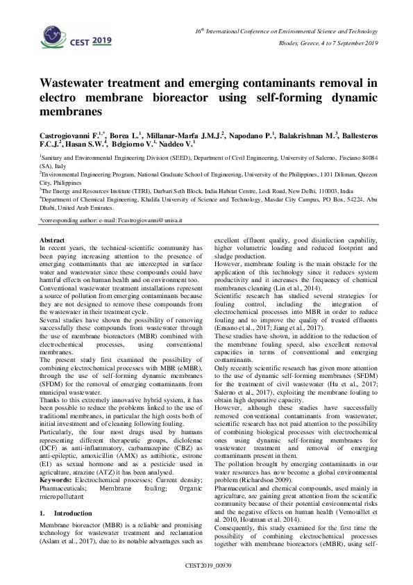 (PDF) Wastewater treatment and emerging contaminants removal in electro membrane bioreactor ...