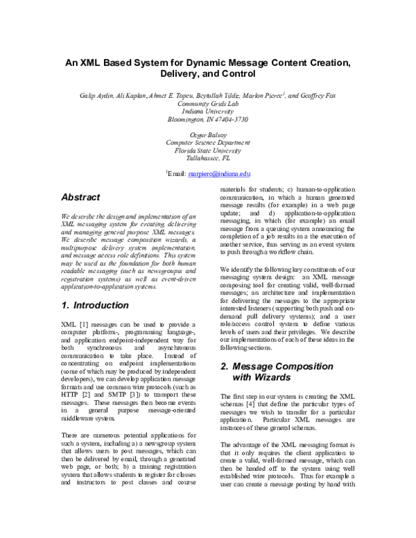 (PDF) An XML Based System for Dynamic Message Content Creation, Delivery, and Control