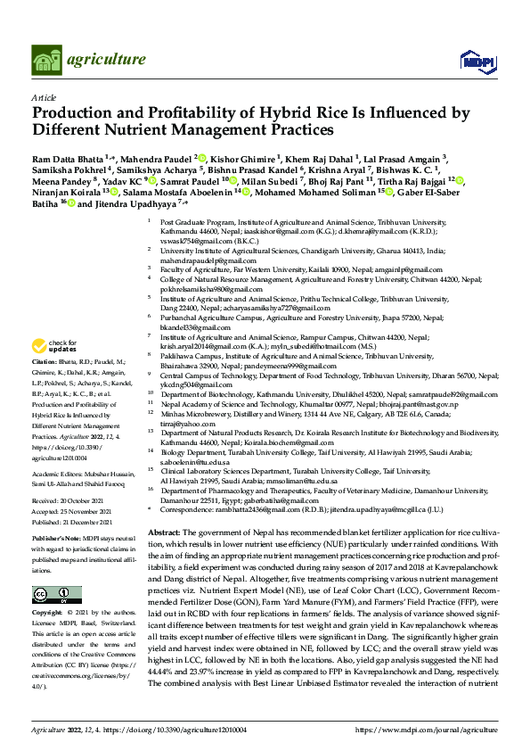 (PDF) Production and Profitability of Hybrid Rice Is Influenced by ...