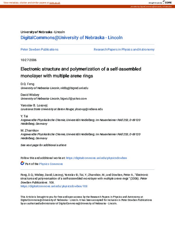 (PDF) Electronic structure and polymerization of a self-assembled ...