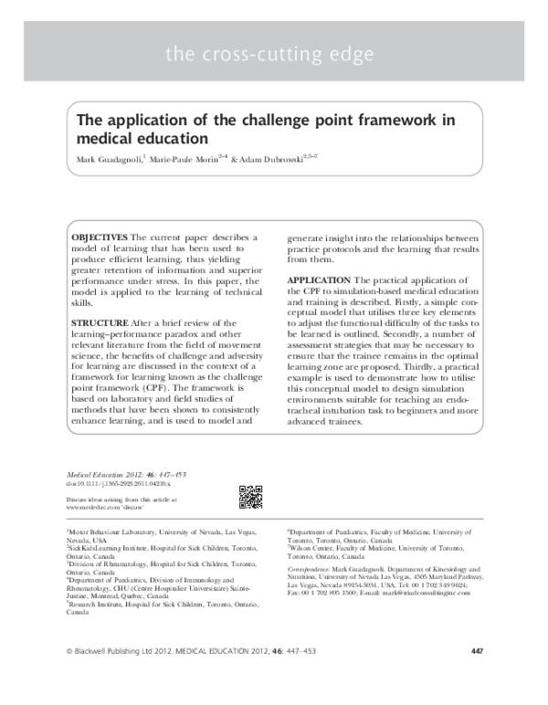 (PDF) The application of the challenge point framework in medical education