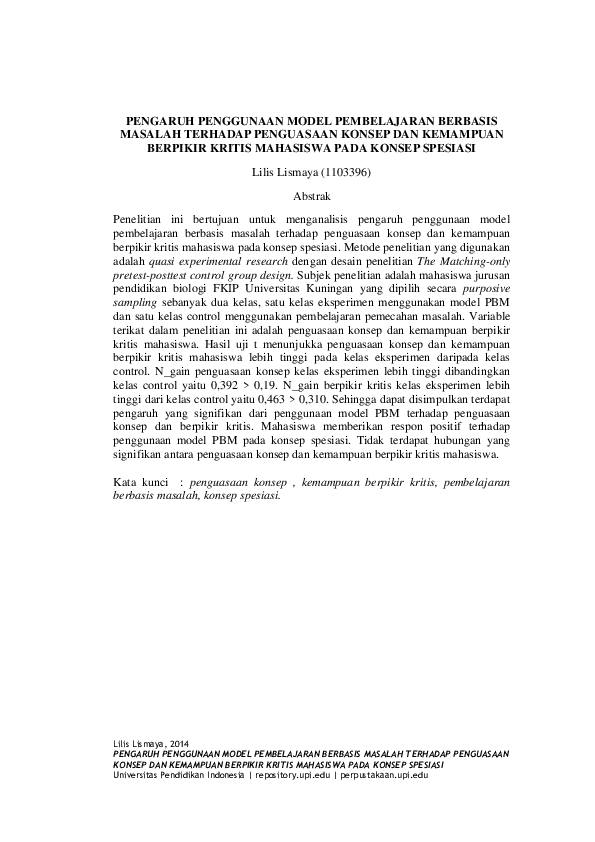 (PDF) Pengaruh Penggunaan Model Pembelajaran Berbasis Masalah Terhadap Penguasaan Konsep Dan ...