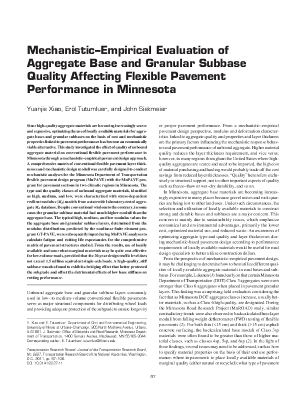 (PDF) Mechanistic–Empirical Evaluation of Aggregate Base and Granular Subbase Quality Affecting ...