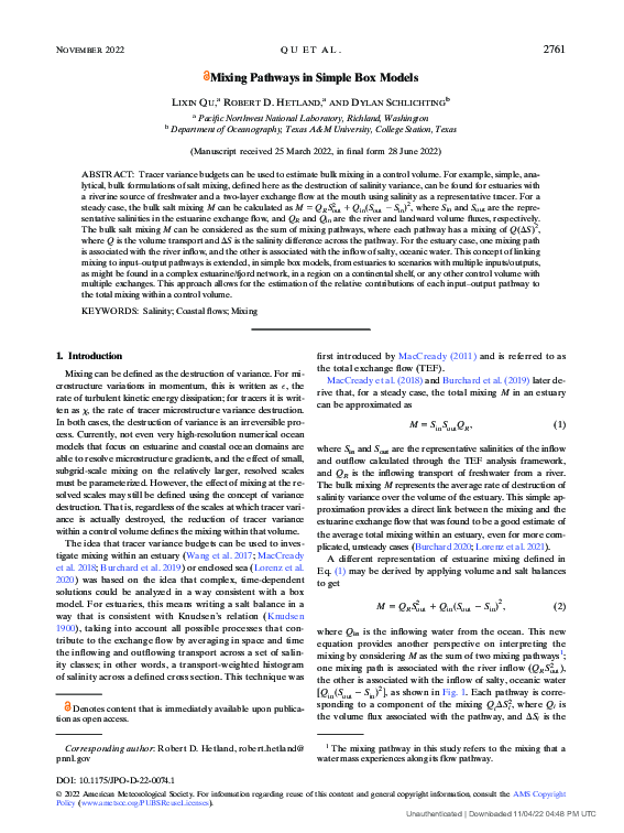 (PDF) Mixing Pathways in Simple Box Models
