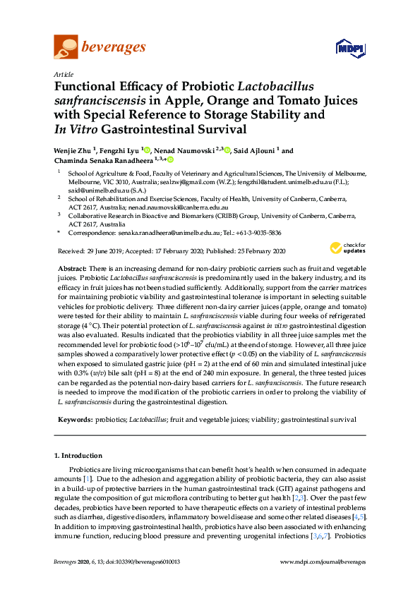 (PDF) Functional Efficacy of Probiotic Lactobacillus sanfranciscensis ...