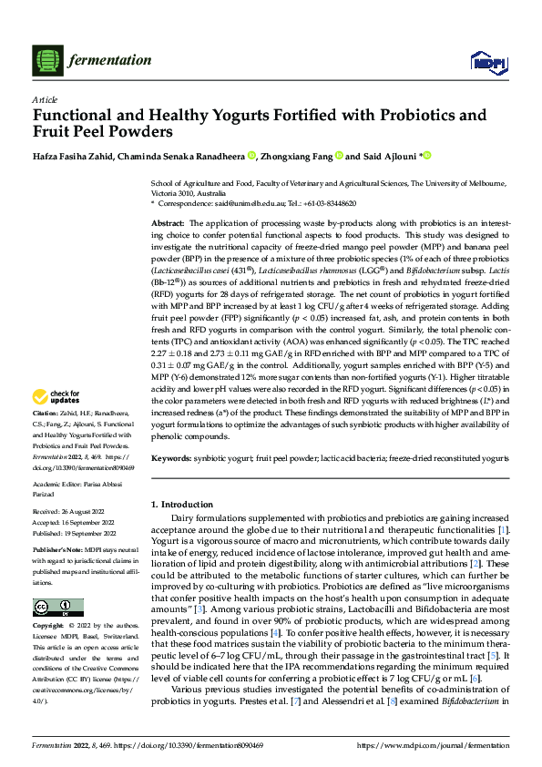 (PDF) Functional and Healthy Yogurts Fortified with Probiotics and ...