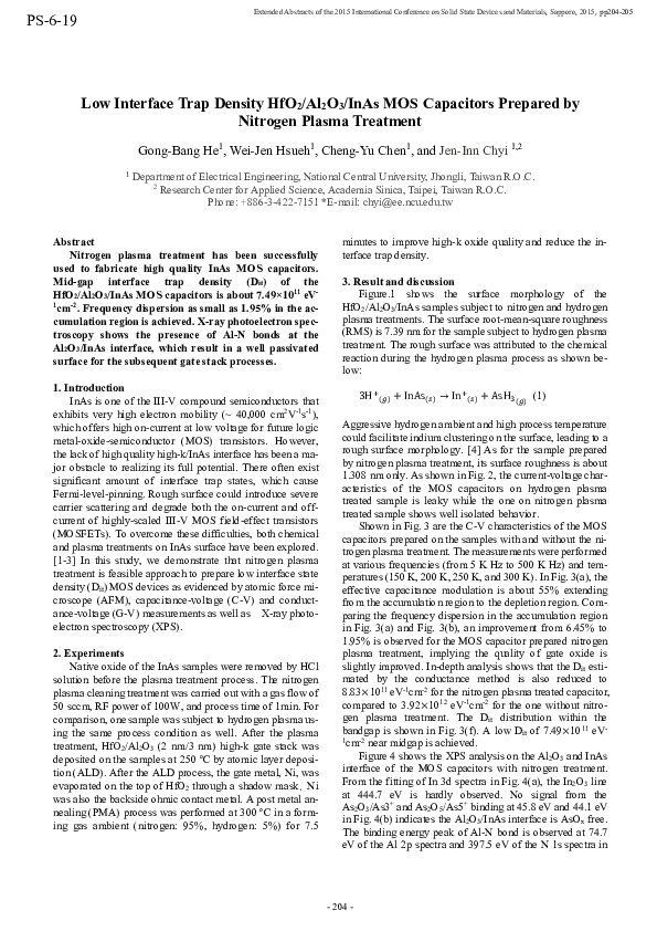(PDF) Low Interface Trap Density HfO 2 /Al 2 O 3 /InAs MOS Capacitors ...