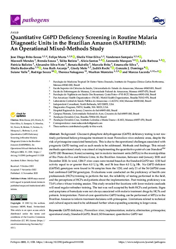 (PDF) Quantitative G6PD Deficiency Screening in Routine Malaria ...