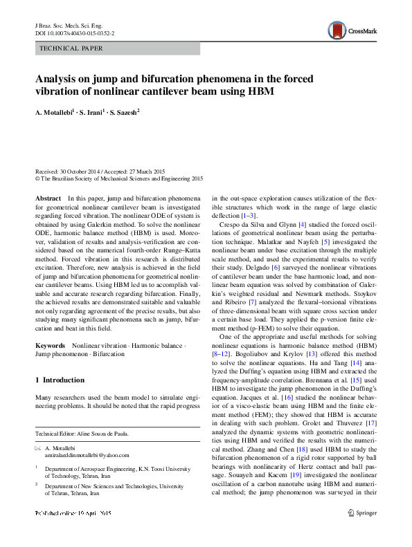 Pdf Nonlinear Cantilever Beam Dynamics Via Hbm