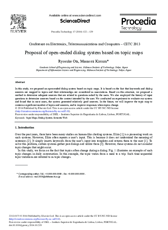 (PDF) Proposal of Open-ended Dialog System Based on Topic Maps