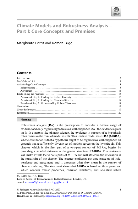 (PDF) Climate Models and Robustness Analysis -Part I: Core Concepts and Premises