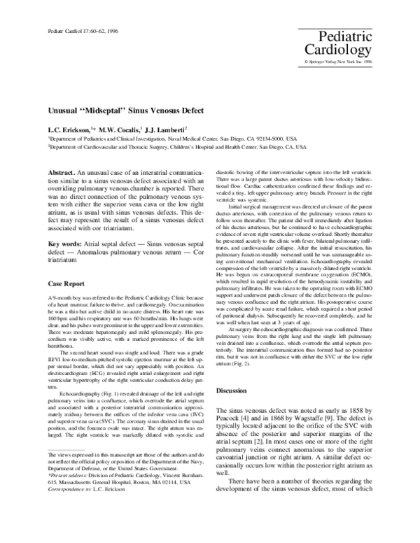 (PDF) Unusual ``Midseptal' Sinus Venosus Defect | John Lamberti ...