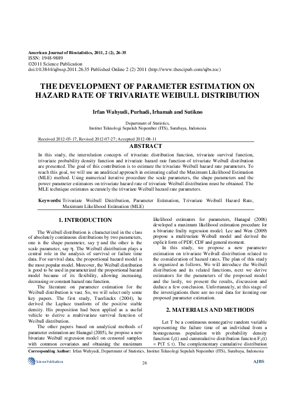 (PDF) The Development of Parameter Estimation on Hazard Rate of Trivariate Weibull Distribution