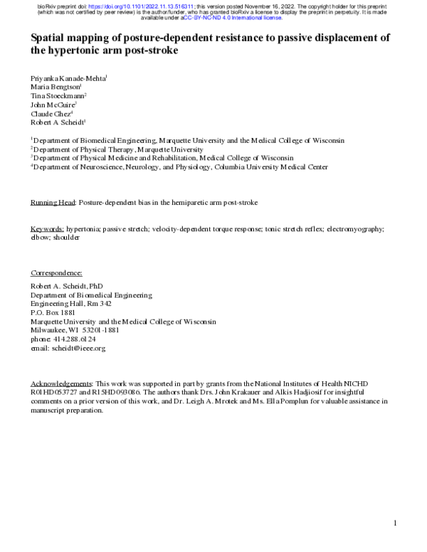 (PDF) Spatial mapping of posture-dependent resistance to passive ...