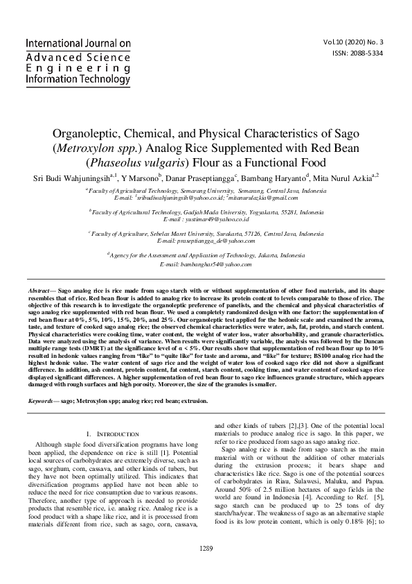 (PDF) Organoleptic, Chemical, and Physical Characteristics of Sago ...