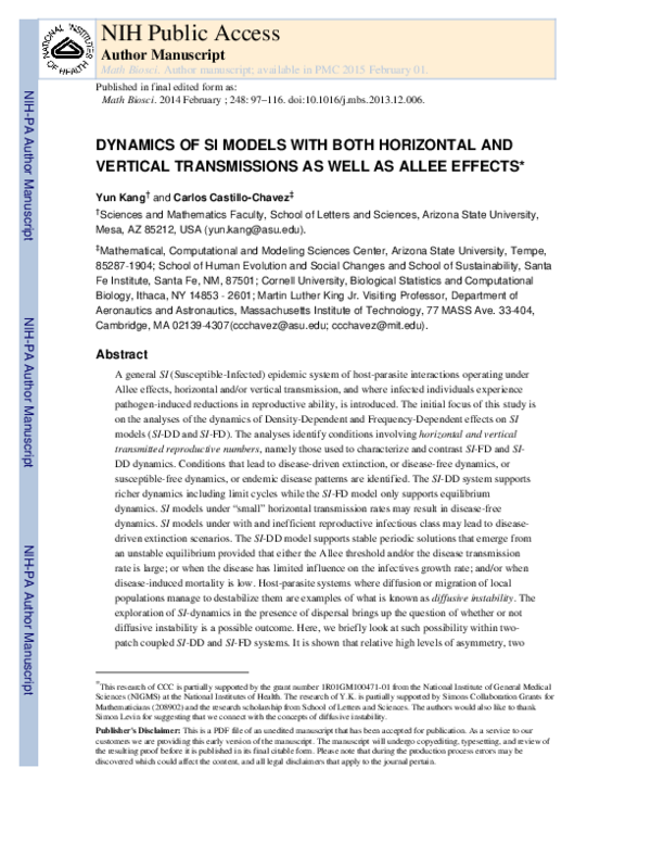 (PDF) Dynamics of SI models with both horizontal and vertical ...