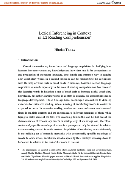 (PDF) Lexical Inferencing in Context in L2 Reading Comprehension