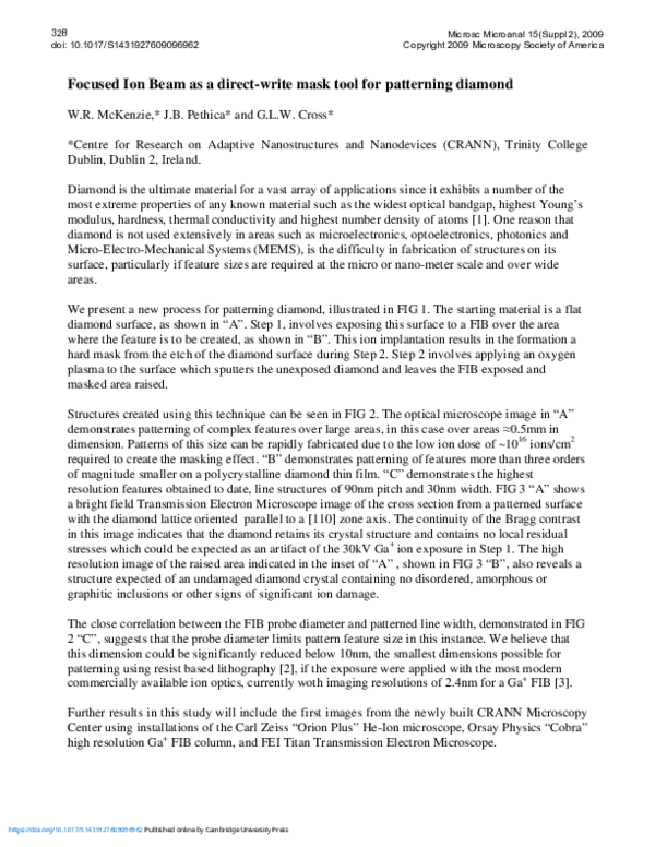 (PDF) Focused Ion Beam as a Direct-write Mask Tool for Patterning ...