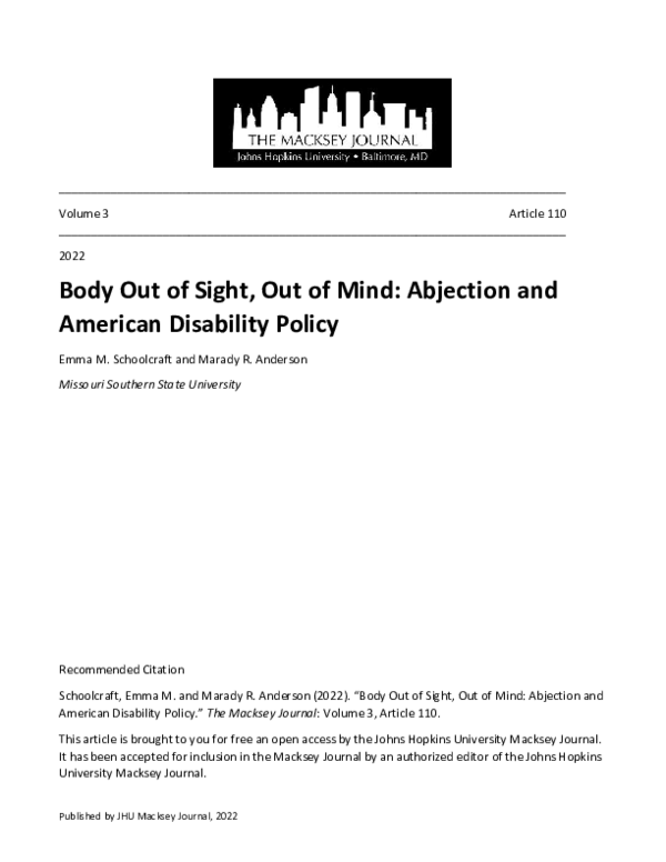 (PDF) Body Out of Sight, Out of Mind: Abjection and American Disability ...