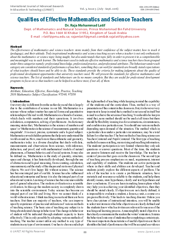 (PDF) Qualities of Effective Mathematics and Science Teachers