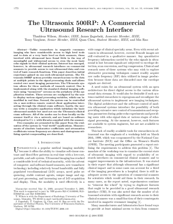 (PDF) The ultrasonix 500RP: A commercial ultrasound research interface