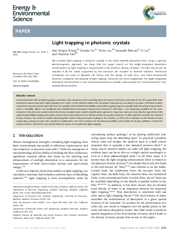 (PDF) Light trapping in photonic crystals