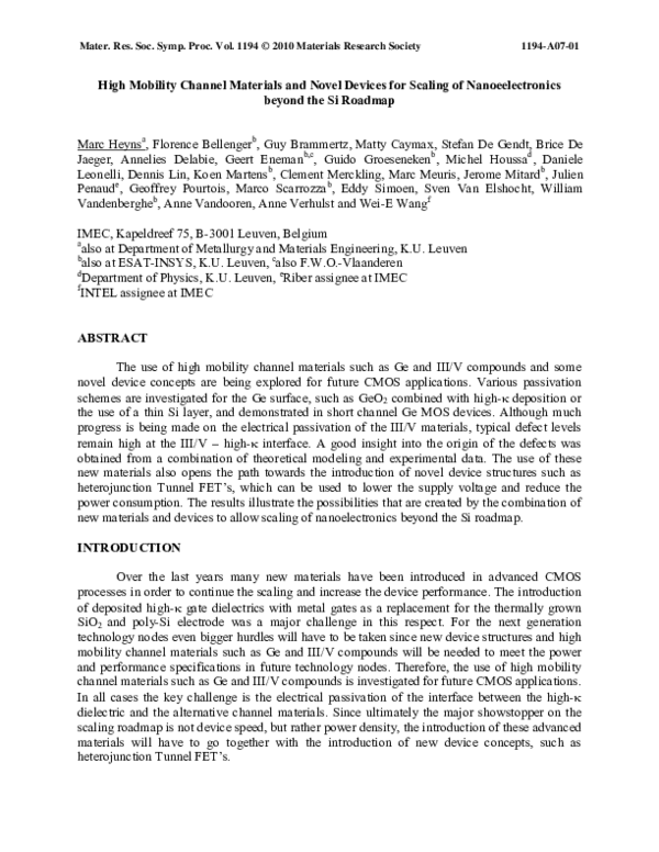 (PDF) High Mobility Channel Materials and Novel Devices for Scaling of ...