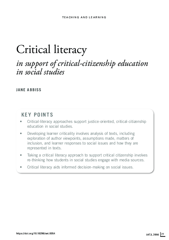 (PDF) Critical literacy in support of critical-citizenship education in ...