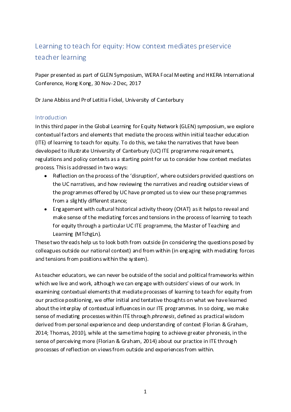(PDF) Learning to teach for equity: how context mediates preservice ...