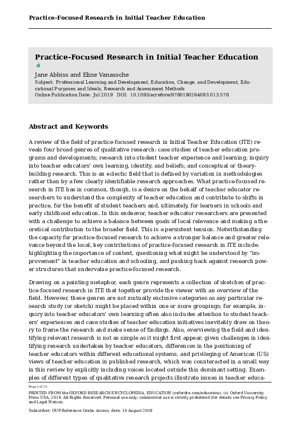 (PDF) Practice-Focused Research in Initial Teacher Education