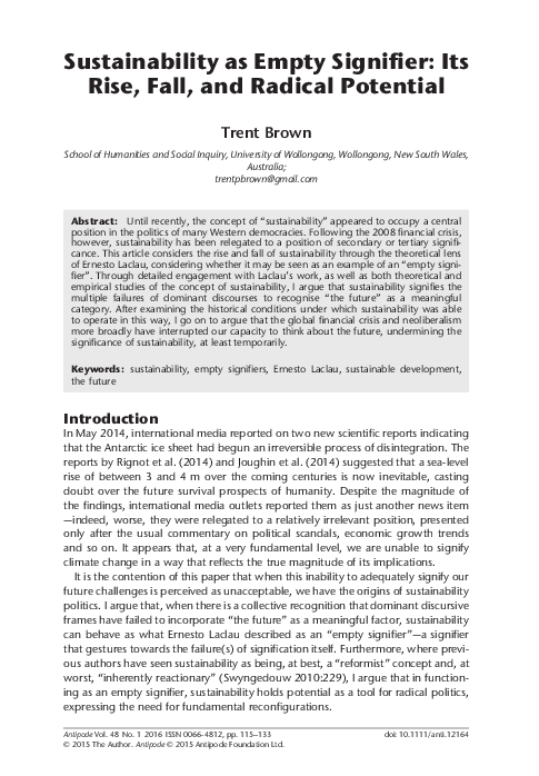 (PDF) Sustainability as Empty Signifier: Its Rise, Fall, and Radical ...