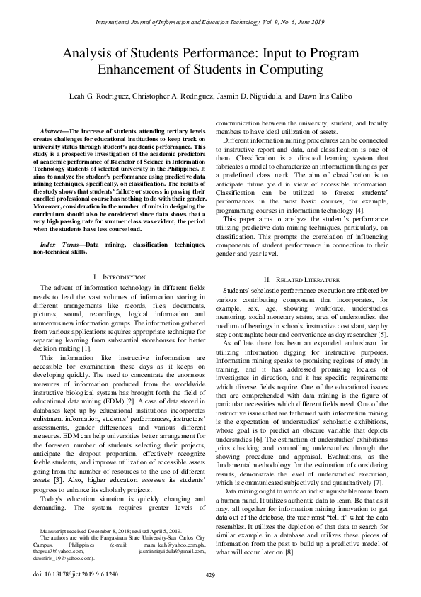 (PDF) Analysis of Students Performance: Input to Program Enhancement of Students in Computing