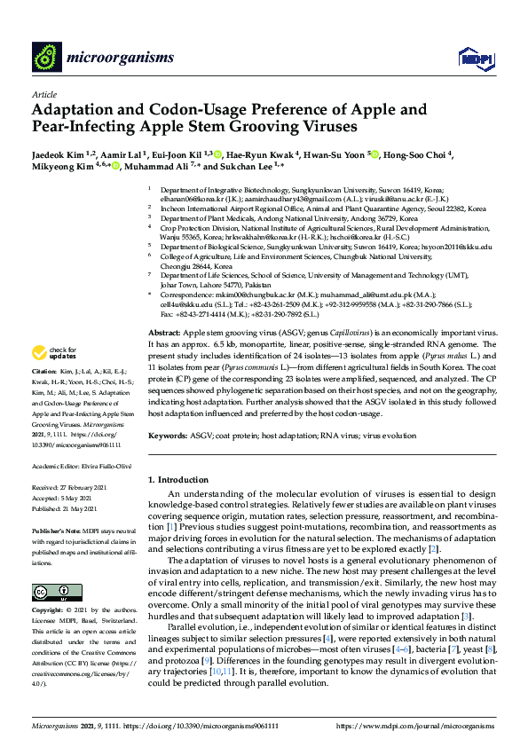 (PDF) Adaptation and Codon-Usage Preference of Apple and Pear-Infecting ...