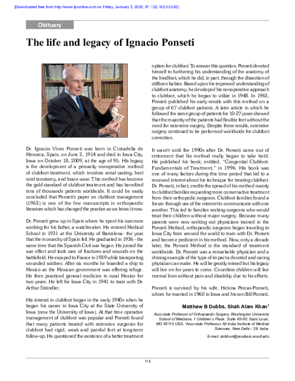(PDF) The life and legacy of Ignacio Ponseti