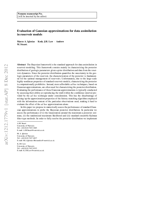 (PDF) Evaluation of Gaussian approximations for data assimilation in reservoir models