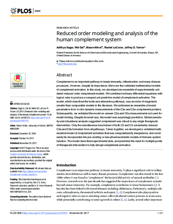 (PDF) Reduced order modeling and analysis of the human complement system