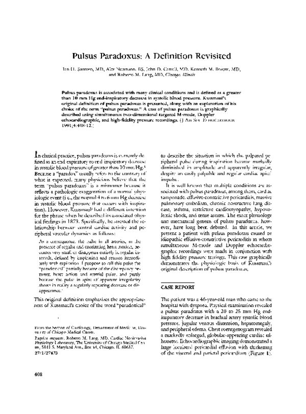 (PDF) Pulsus Paradoxus: A Definition Revisited
