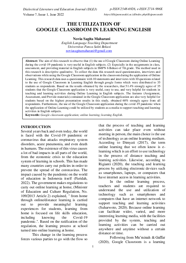 (PDF) Utilization of Google Classroom in Learning English