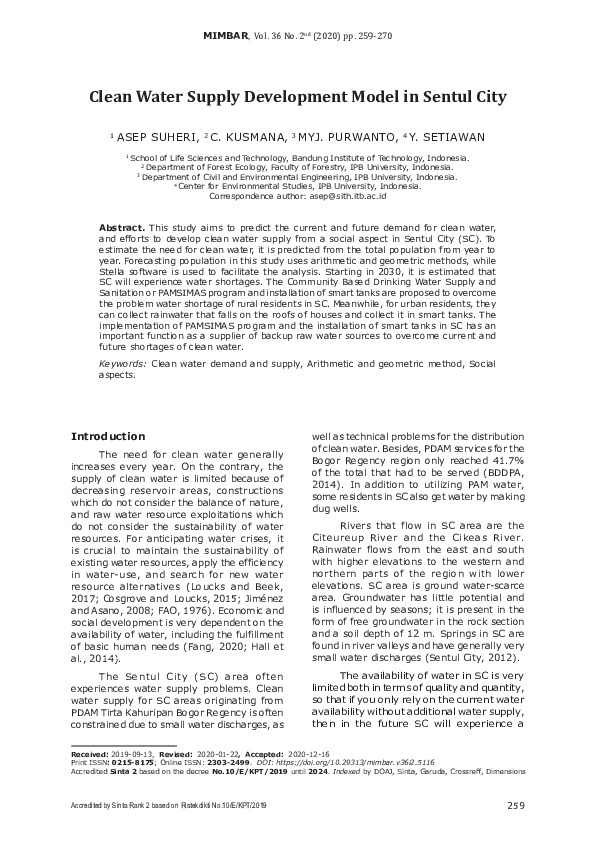 (PDF) Clean Water Supply Development Model in Sentul City