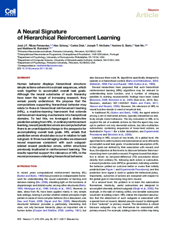 (PDF) A Neural Signature of Hierarchical Reinforcement Learning