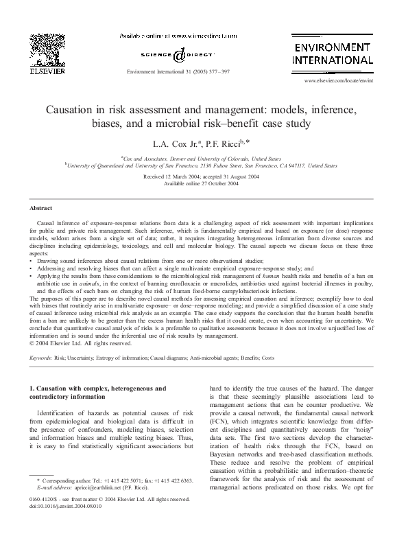 (PDF) Causation in risk assessment and management: models, inference ...