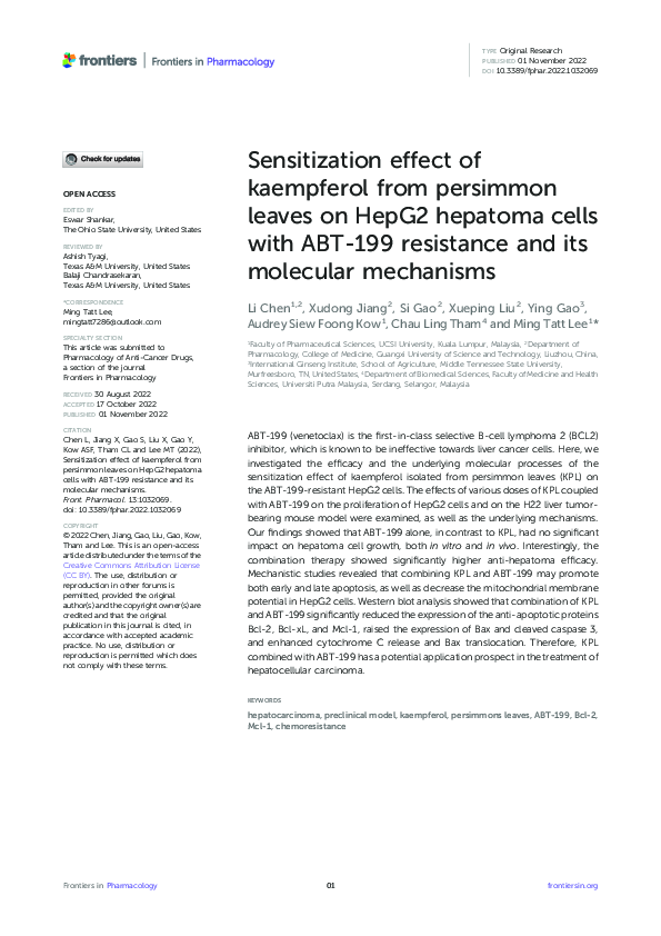(PDF) Sensitization effect of kaempferol from persimmon leaves on HepG2 ...