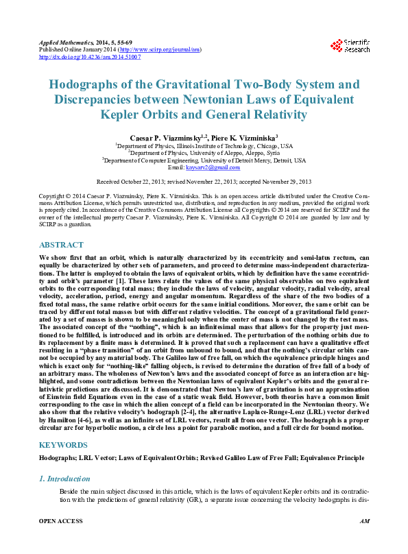 (PDF) Hodographs of the Gravitational Two-Body System and Discrepancies ...