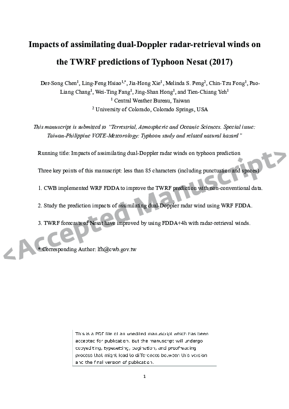 (PDF) Impacts of assimilating dual-Doppler radar-retrieval winds on the ...