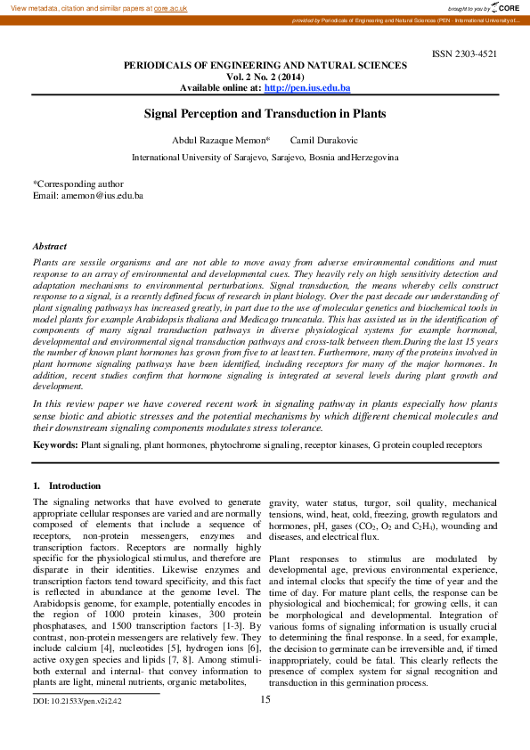 (PDF) Signal Perception and Transduction in Plants